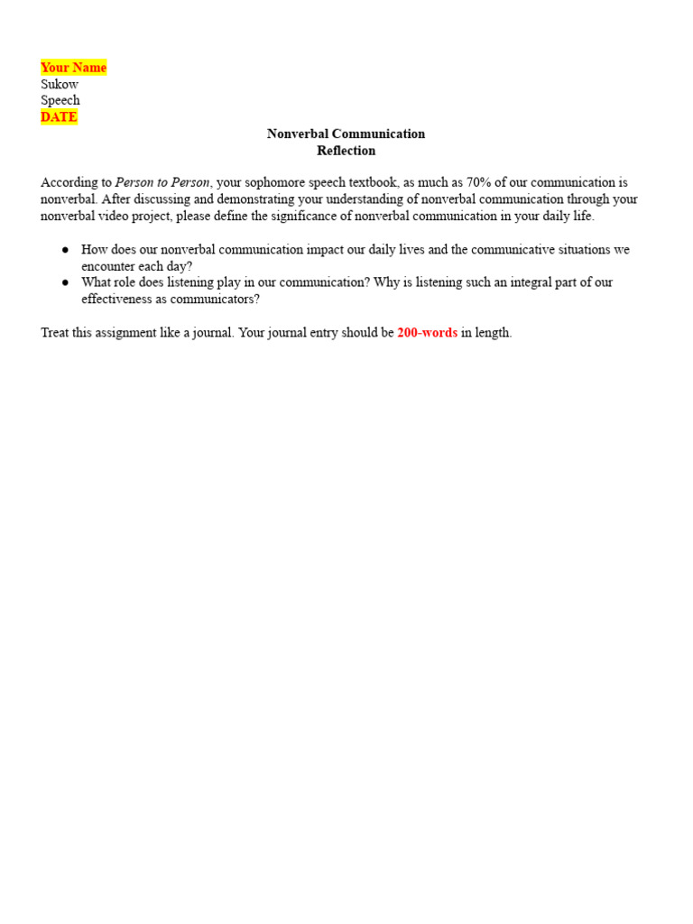Nonverbal Communication Reflection 2019 | PDF