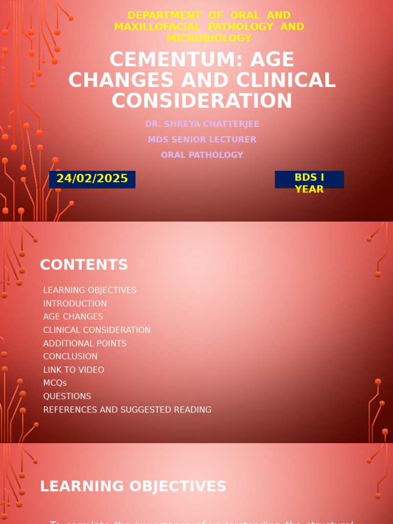 Age Changes and Clinical Aspects of Cementum | PDF | Human Tooth ...
