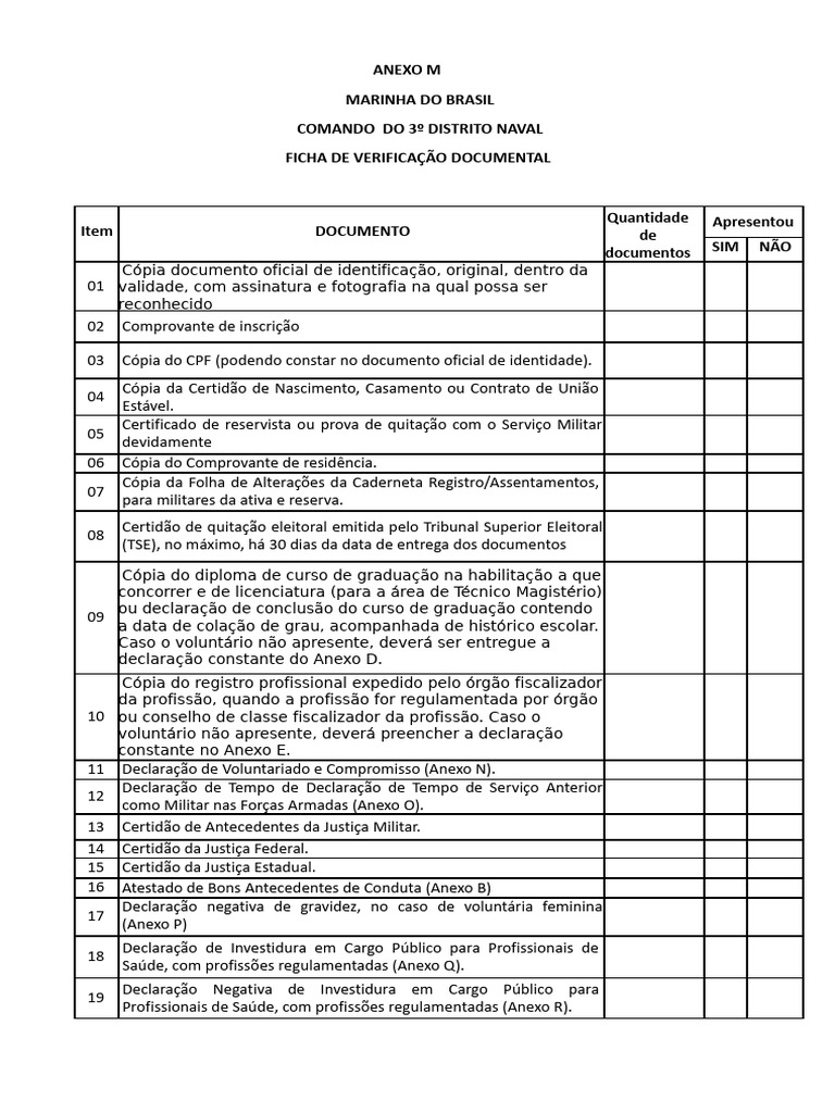 Ficha de Verificação Documental Marinha | PDF | Conscrição