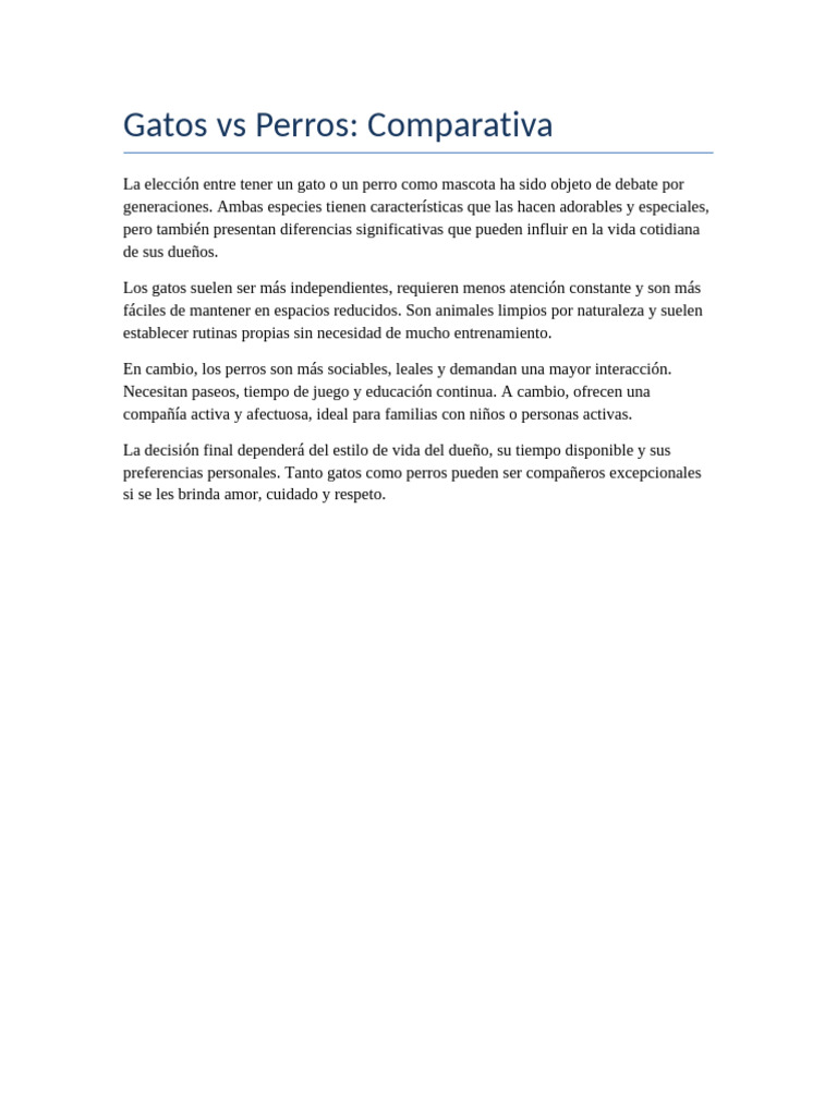 Gatos Vs Perros Comparativa Ensayo | PDF