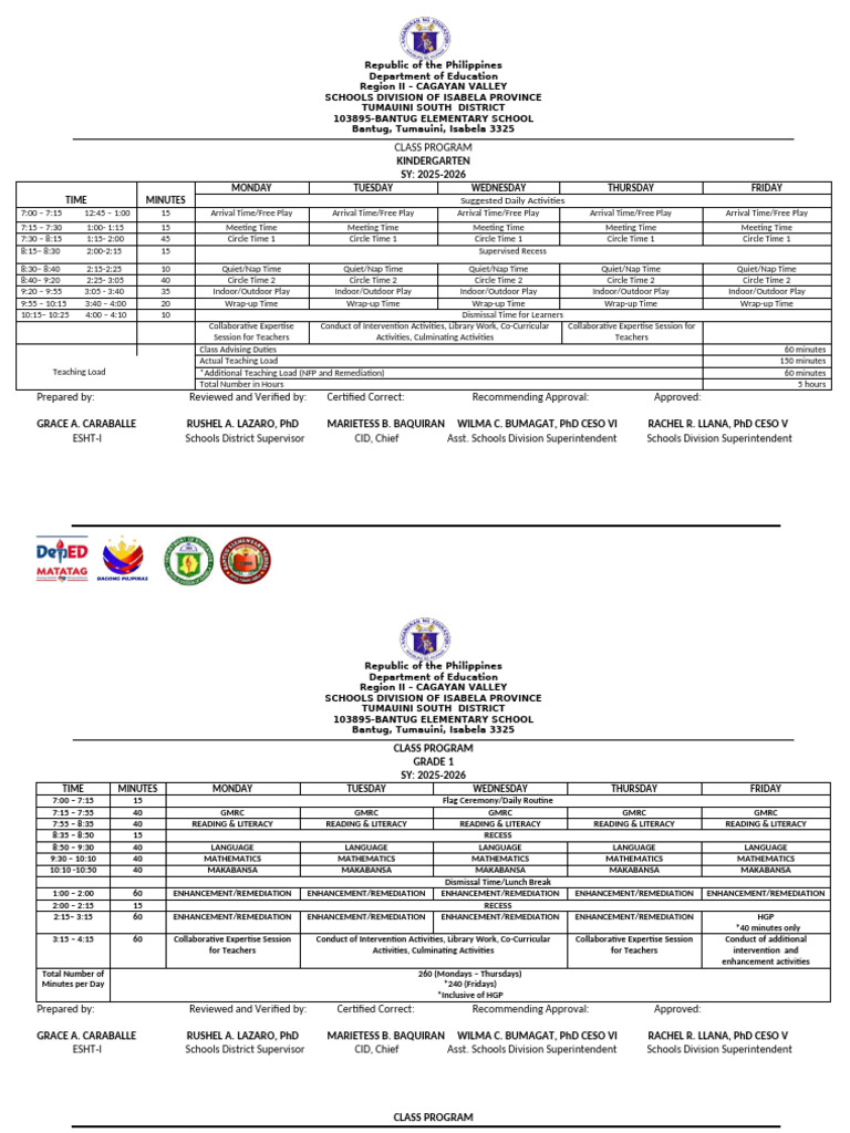 Bes-2025 Class Program | PDF | Philippines | Learning