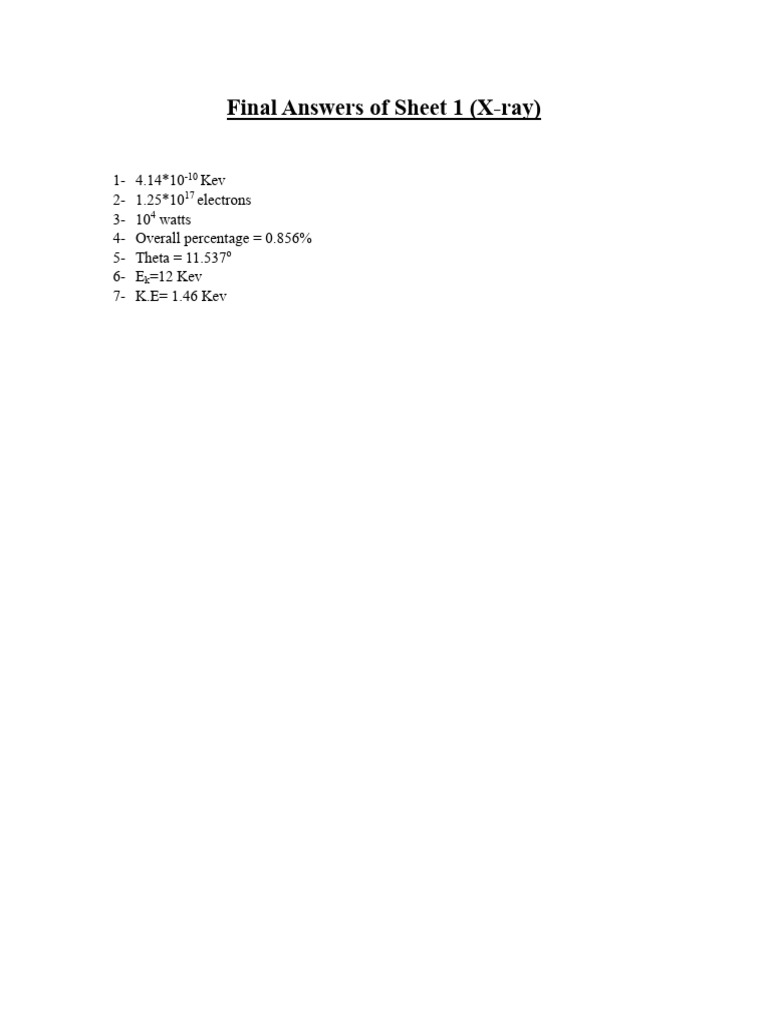 X-ray Sheet 1 Final Answers Summary | PDF