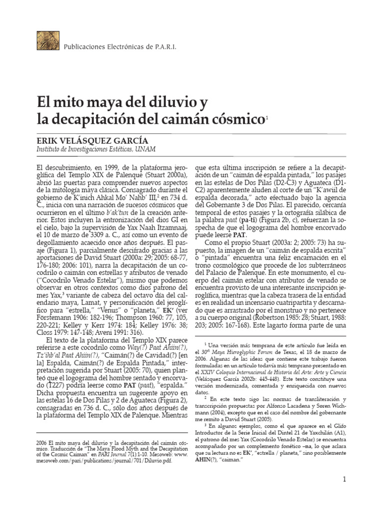El Mito Maya Del Diluvio y La Decapitación Del Caimán Cósmico | PDF ...
