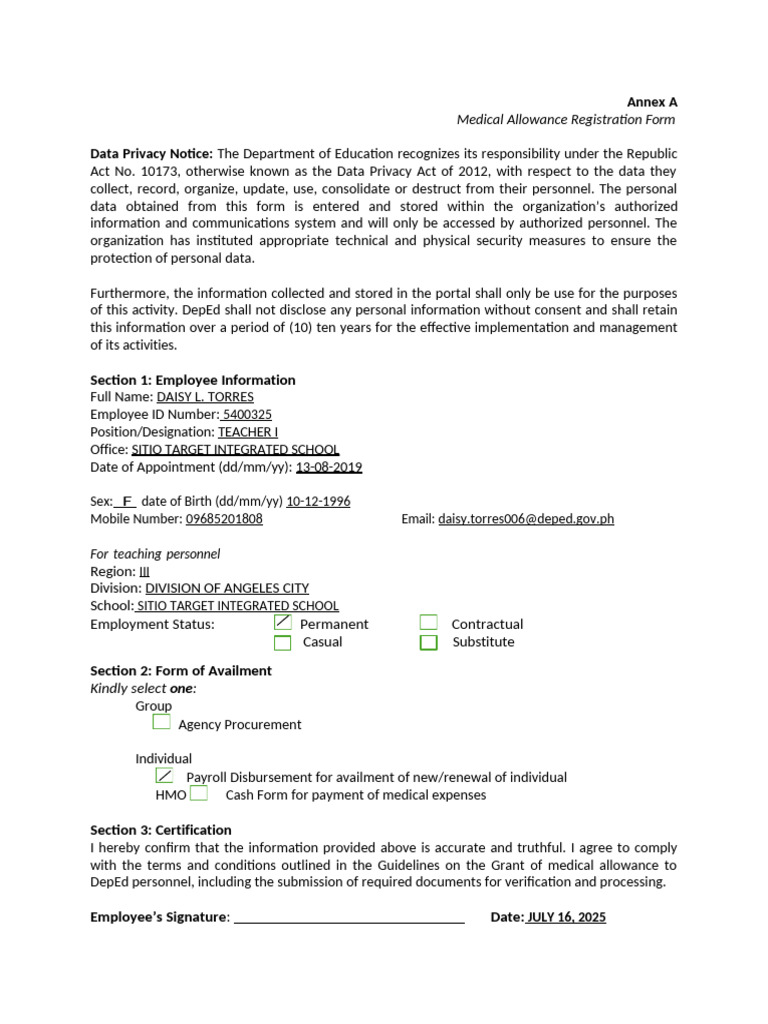 Annex A Medical Allo. Registration Form | PDF