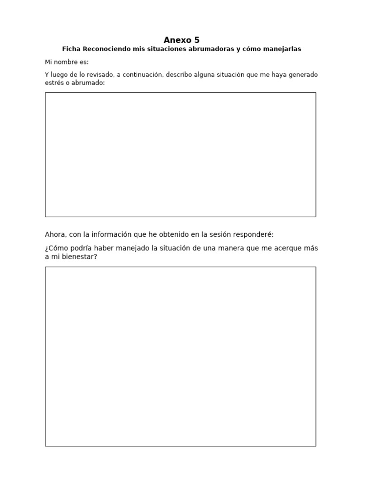 Anexo 5 Ficha Reconociendo Mis Situaciones Abrumadoras | PDF