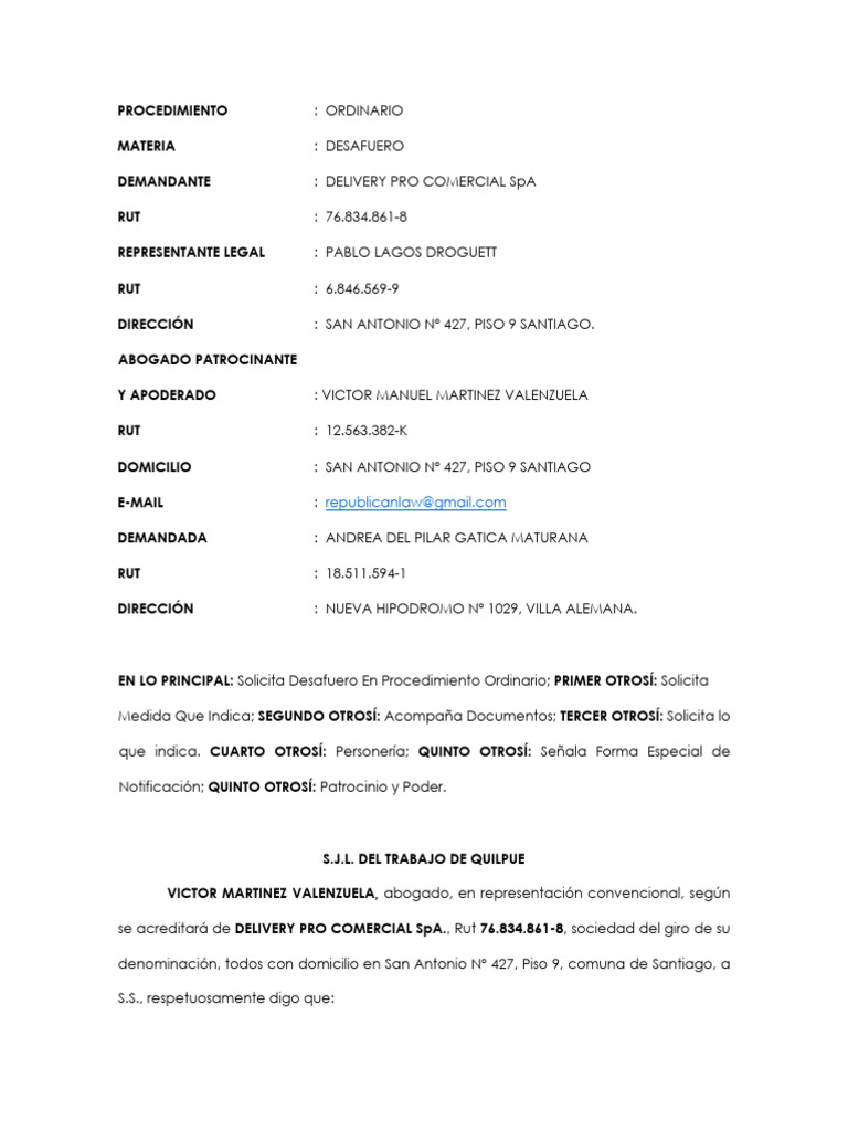 Demanda de Desafuero - Andrea Gatica | PDF | Sentencia (ley) | Apelación