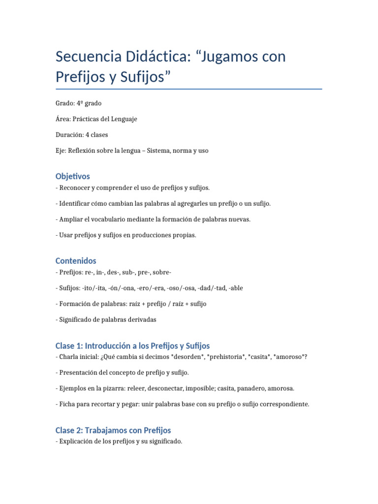 Secuencia Didáctica: Prefijos y Sufijos | PDF | Lingüística