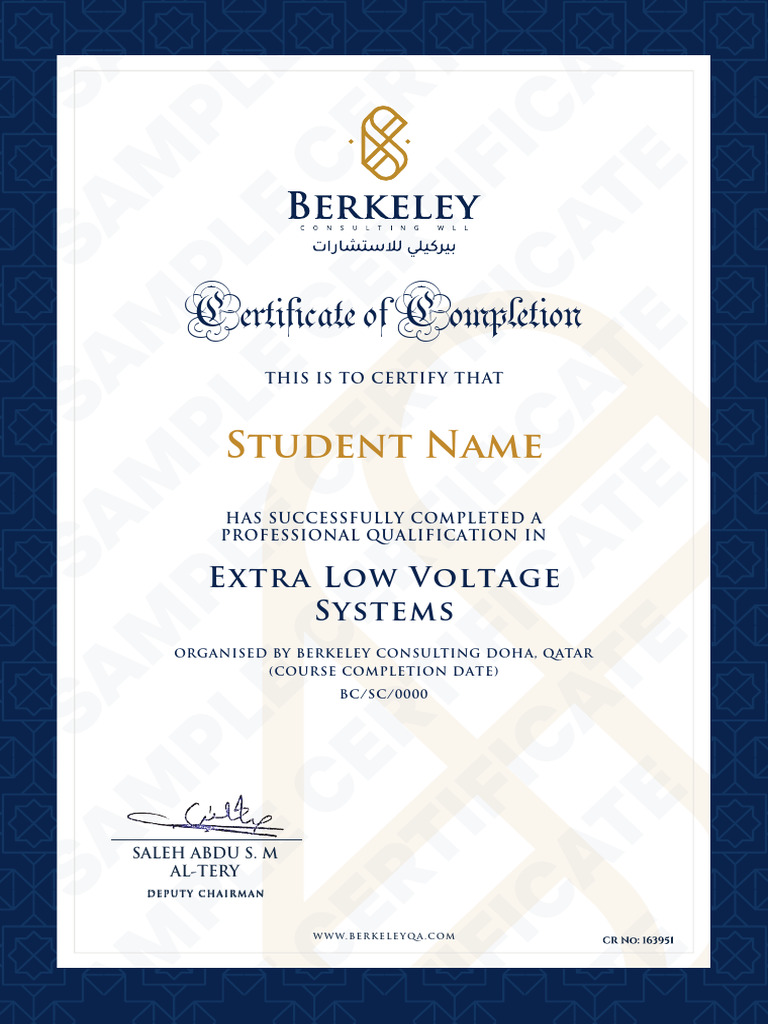 Extra Low Voltage Systems Certificate Sample | PDF