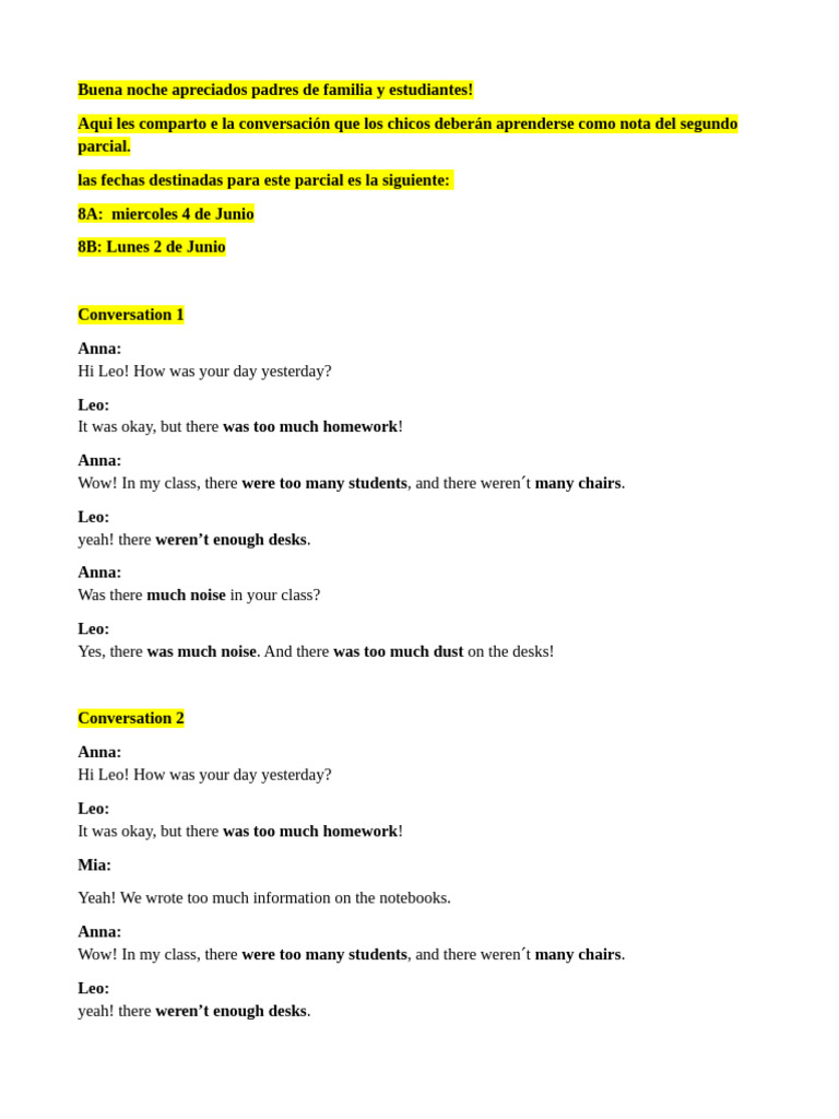 Conversation Second Partial Second Term | PDF