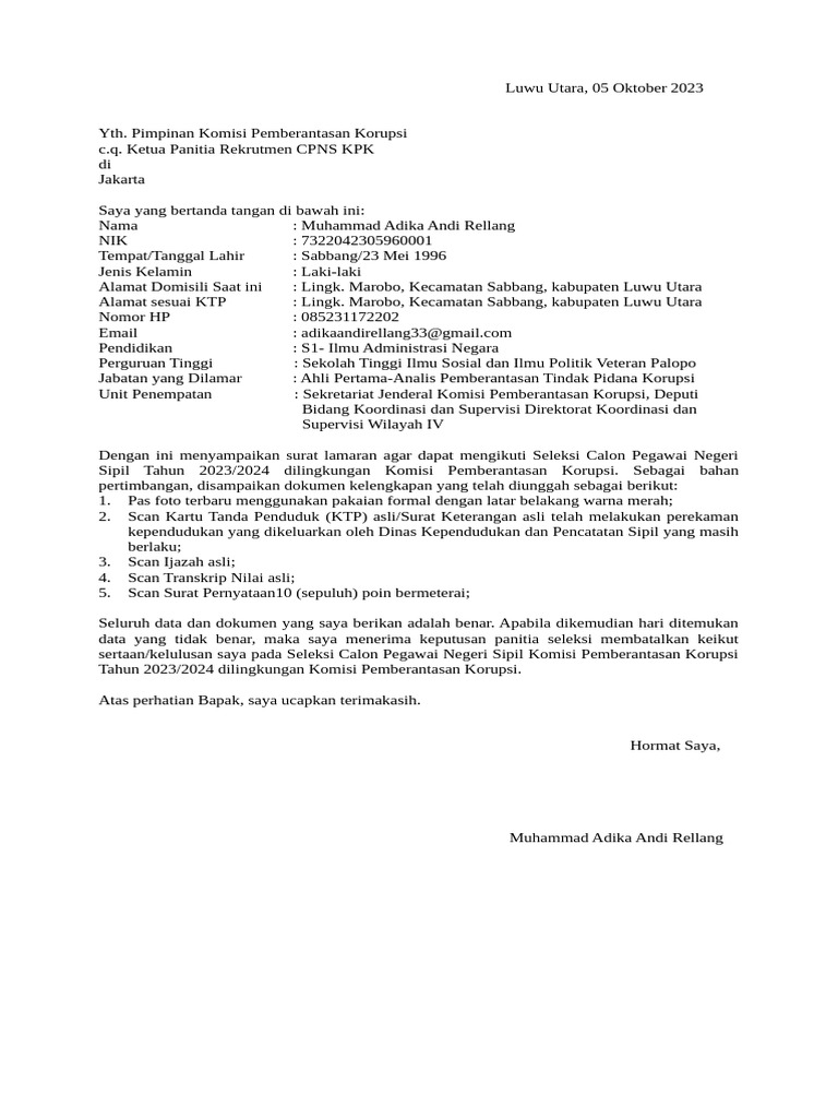 Format Surat Lamaran | PDF