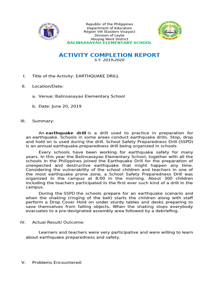 Acr On Earthquake Drill | PDF | Emergency Management | Earthquakes