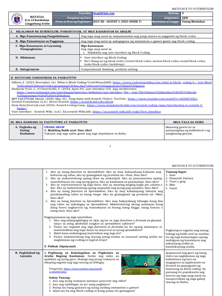 DLL Matatag - Epp 5 q1 w7 | PDF