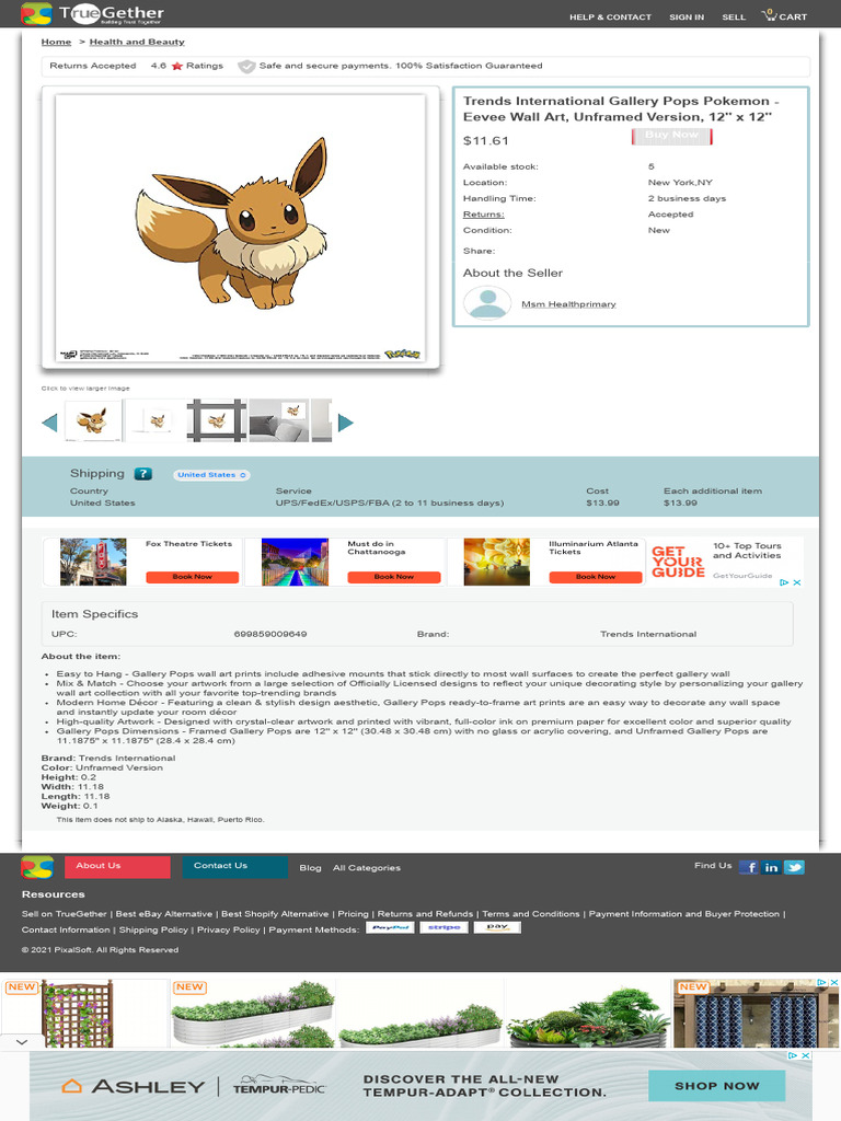 Trends International Gallery Pops Pokemon - Eevee Wall Art, Unframed ...