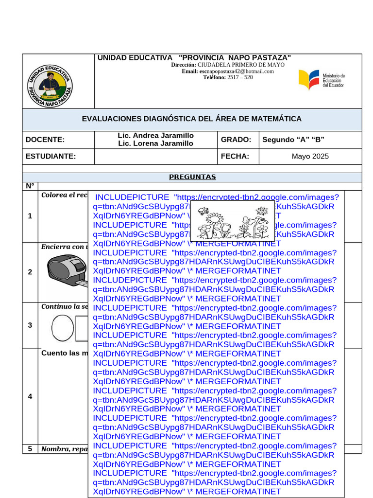 2do - Mate - Evaluacion - Diagnóstica para Imprimir | PDF