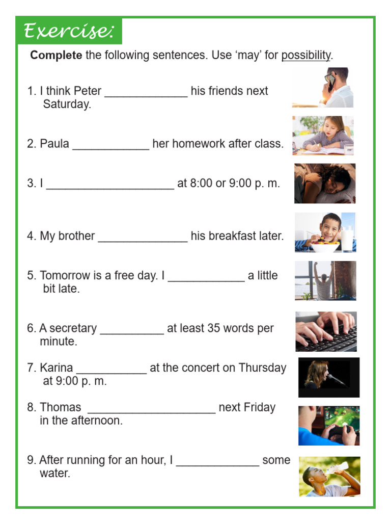 Sentence Completion with 'May' | PDF