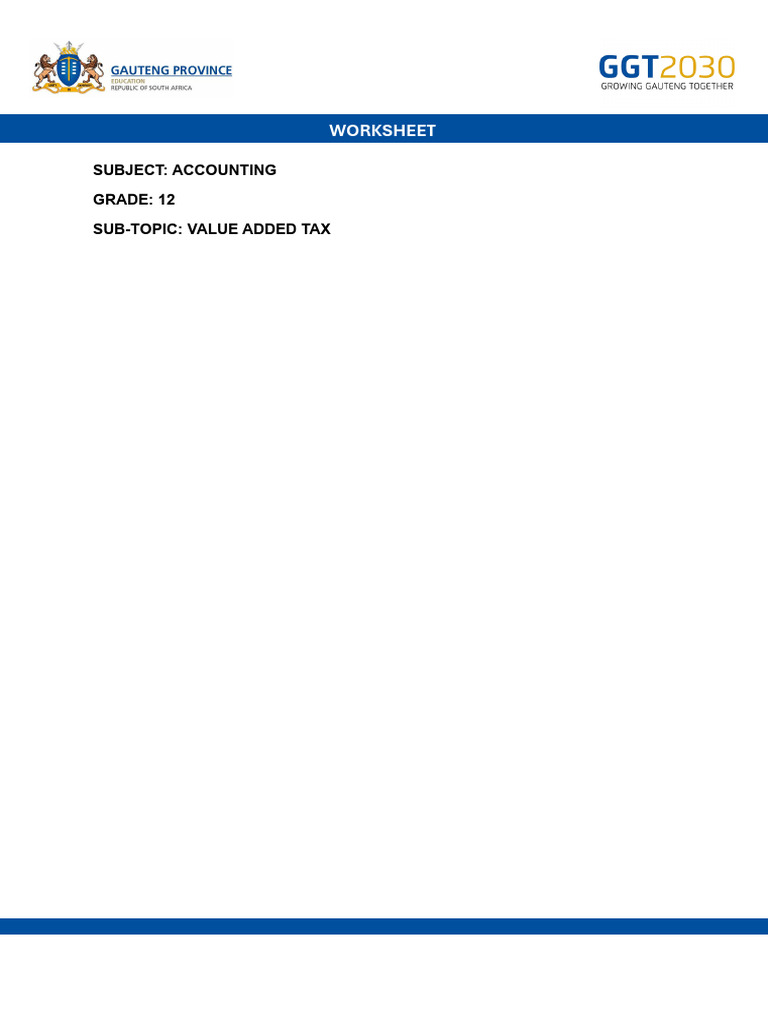 VAT Calculation Worksheet for Grade 12 | PDF | Value Added Tax | Taxes