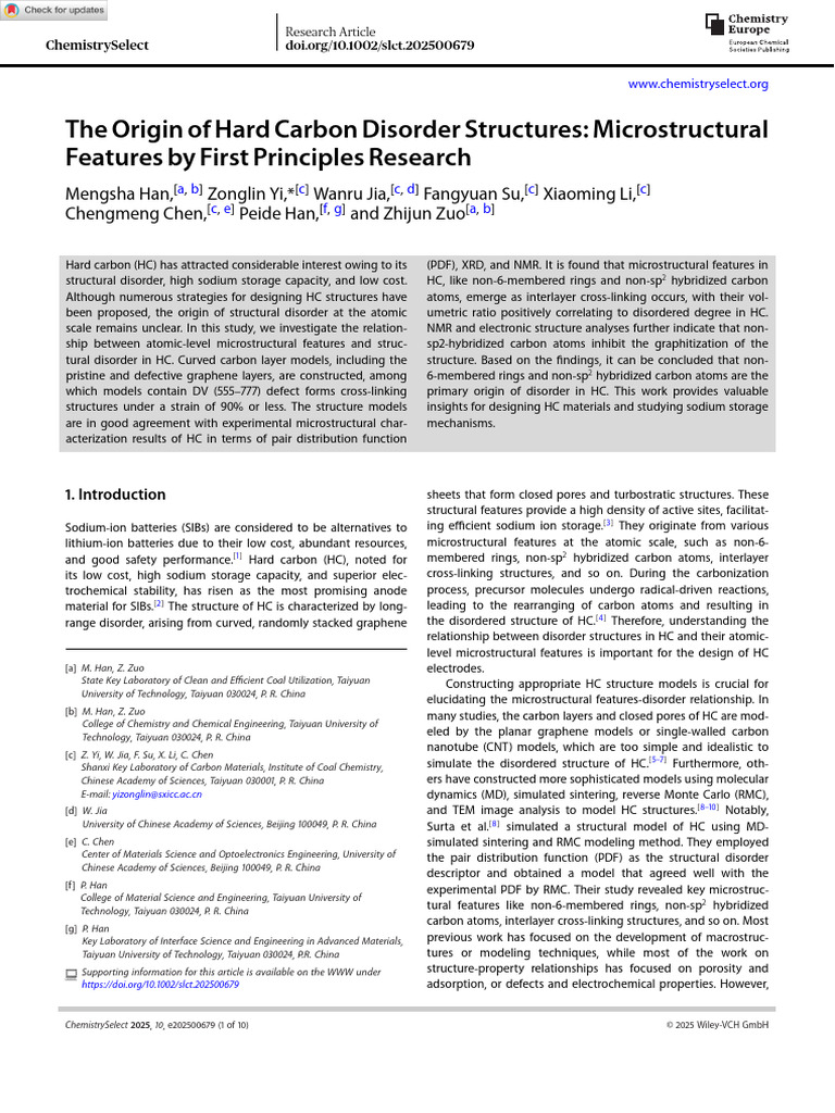 ChemSelect E202500679 Han Origin Hard Carbon Disorder Structures ...