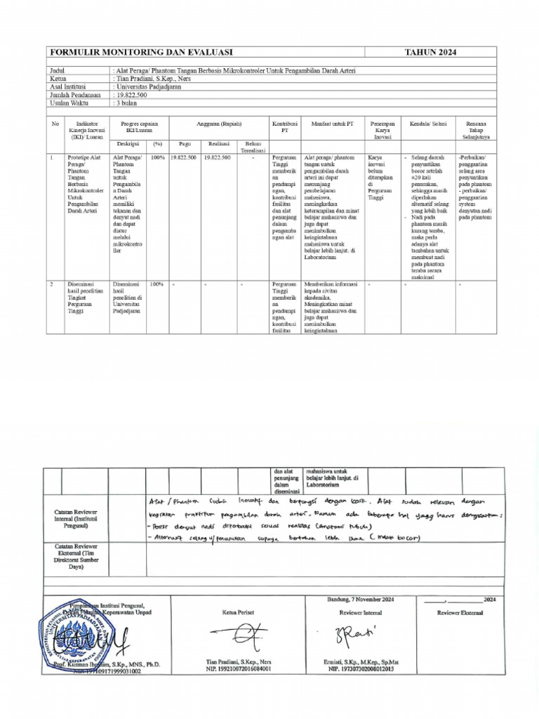 Borang Monev KILab - Tian | PDF