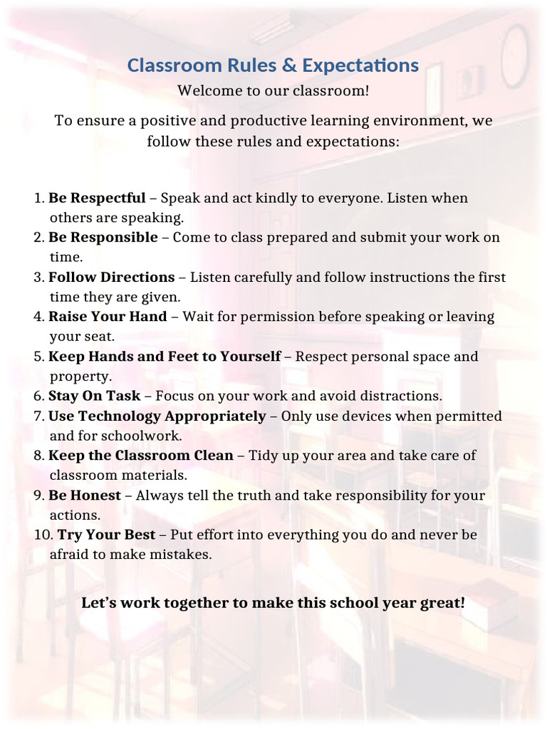 Classroom Rules and Expectations Poster | PDF