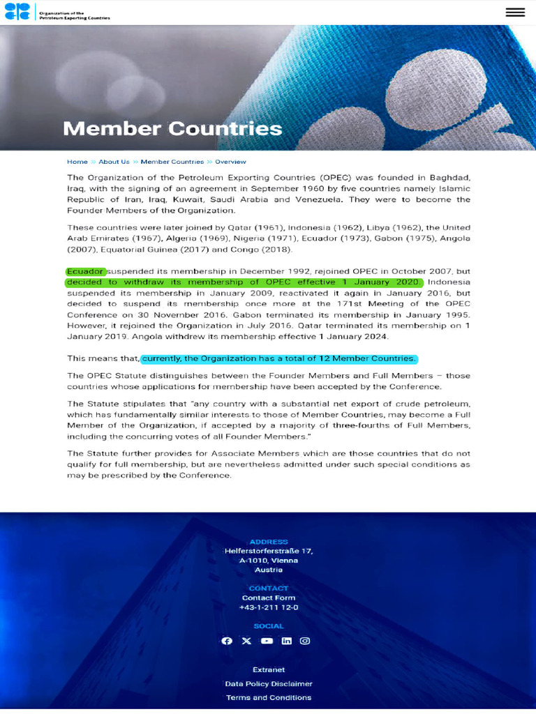 OPEC Member Countries Overview | PDF | Opec | International Relations