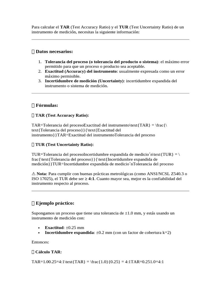 Cálculo del TAR y TUR en Medición | PDF