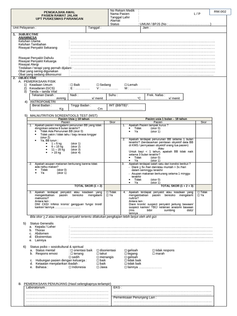 Form Pengkajian Awal Pasien Umum Rawat Jalan | PDF