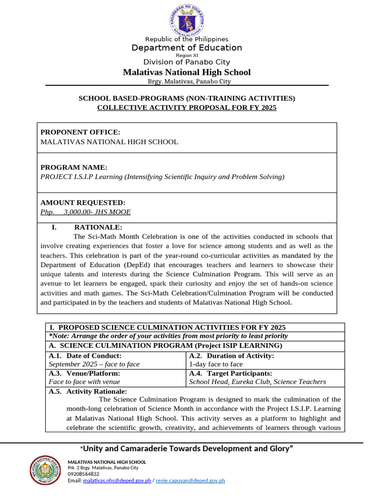 Science Culmination Program Training Design FY 2025 | PDF | Learning ...