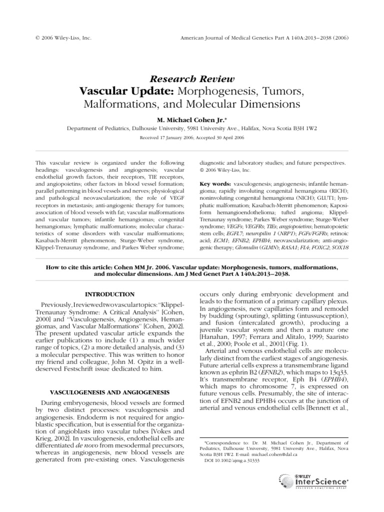 Vascular Update: Morphogenesis, Tumors, Malformations, and Molecular Dimensions | PDF ...
