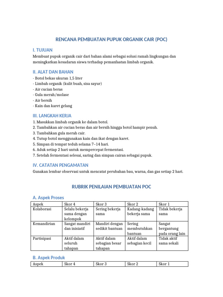 Pembuatan Pupuk Organik Cair (POC) | PDF