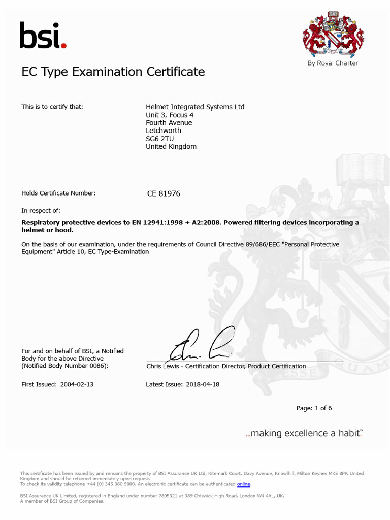 BSI - EC Type Examination Certificate - CE 81976 | PDF