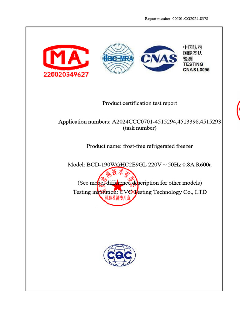 2.1 Refrigerated Freezer Test Report | PDF | Refrigerator | Electrical ...