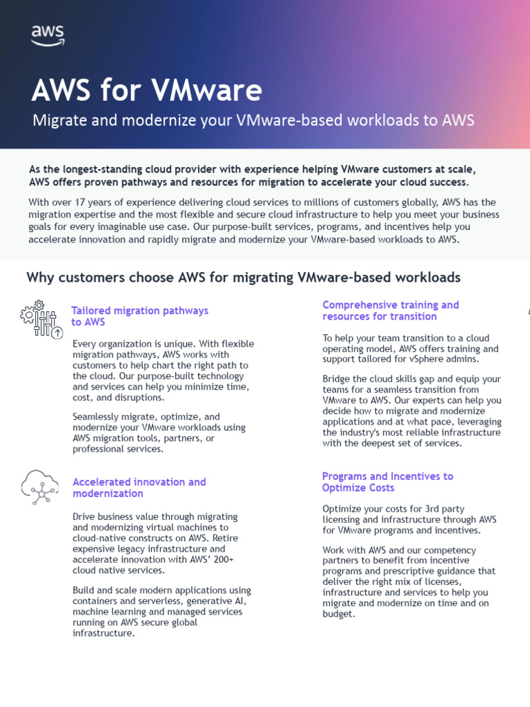 AWS For VMware Migrate and Modernize Your VMware Based Workloads To AWS | PDF | Cloud Computing ...