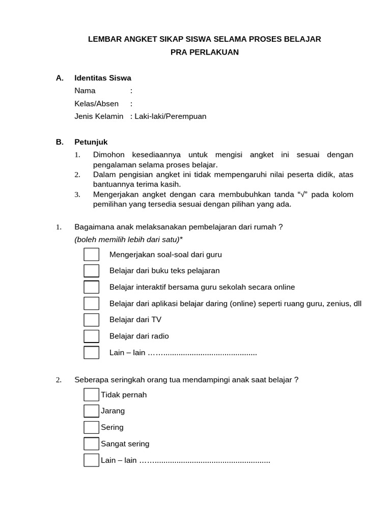Angket Sikap Siswa dalam Belajar | PDF