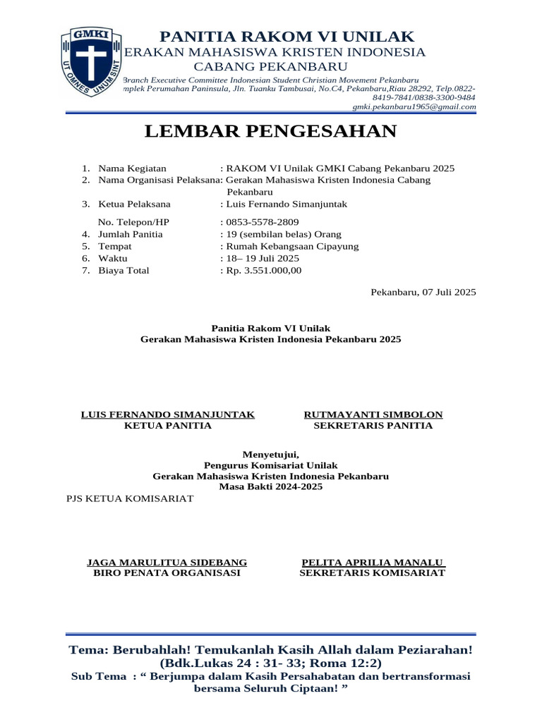 RAKOM VI GMKI Unilak Pekanbaru 2025 | PDF
