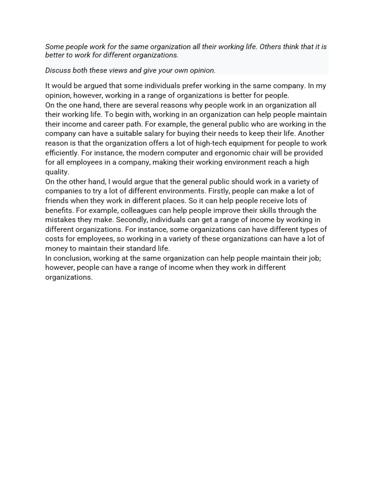 Some People Work For The Same Organization All Their Working Life | PDF