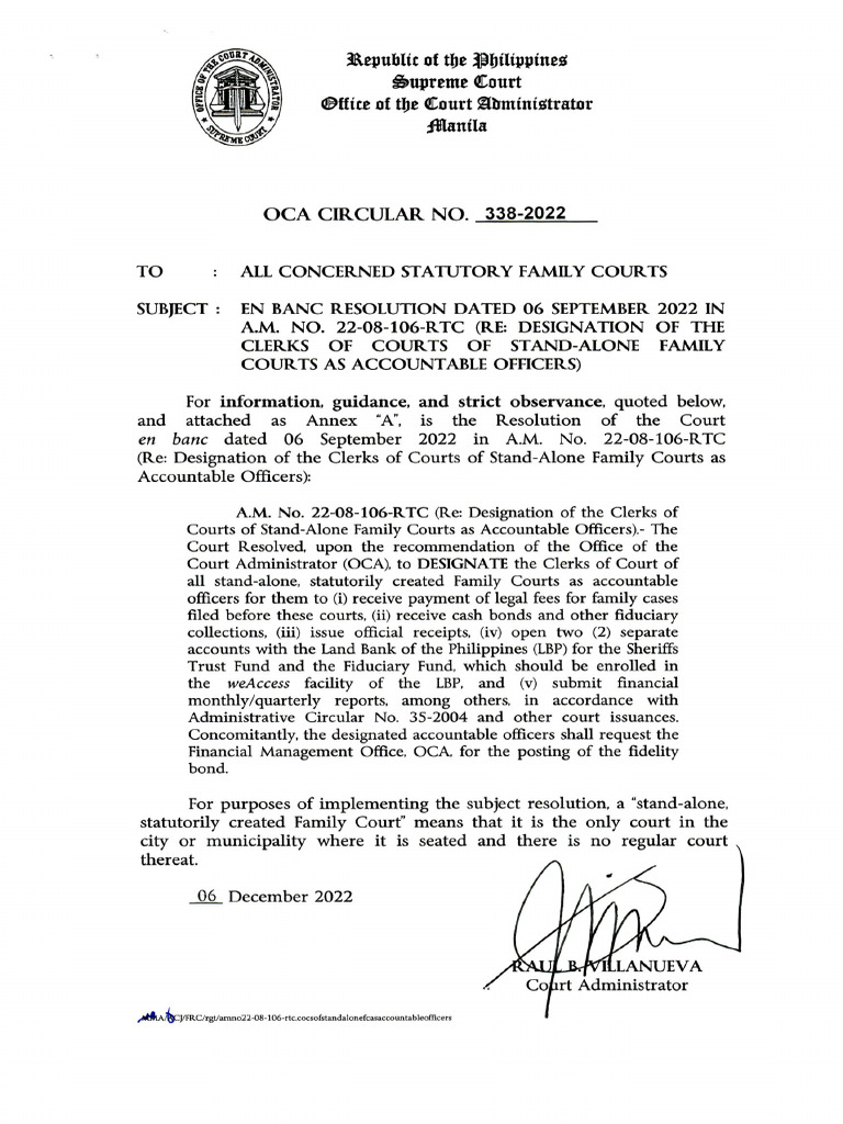 OCA Circular No. 338 2022 | PDF