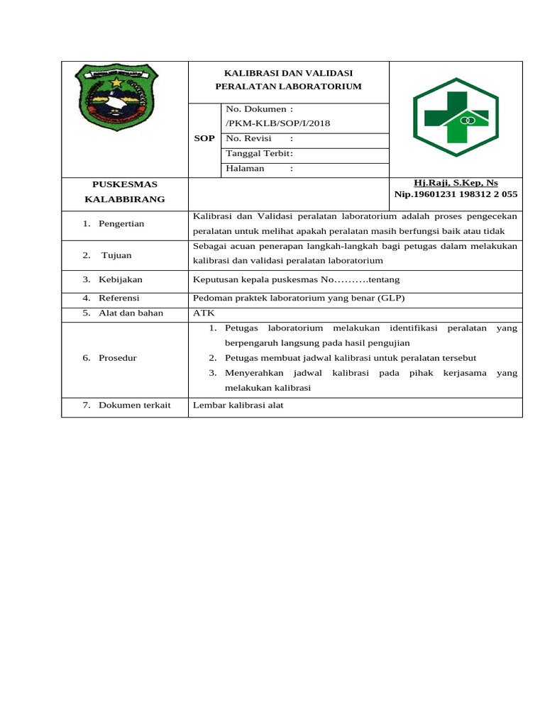 8.1.7.2 SOP KALIBRASI Dan VALIDASI | PDF