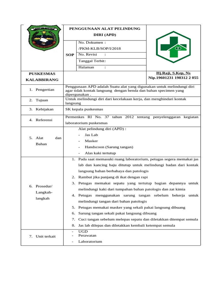 SOP Penggunaan APD di Laboratorium | PDF