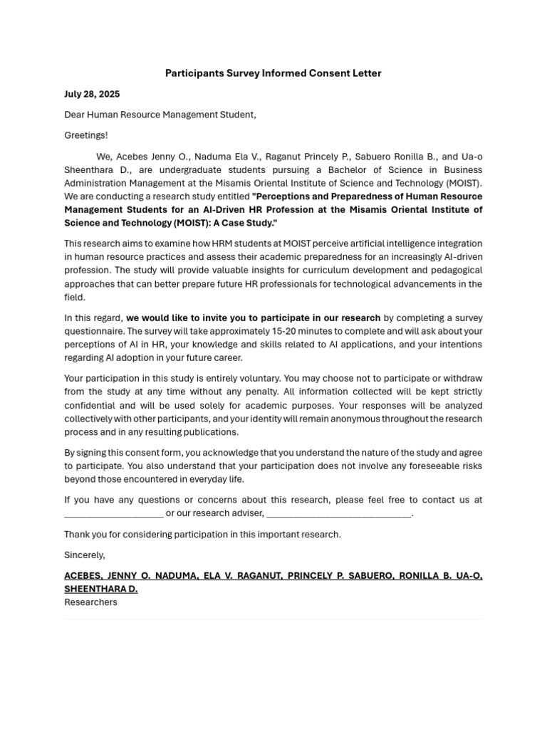 Quantitative Questionaire Validation Form and Consent Letter | PDF ...