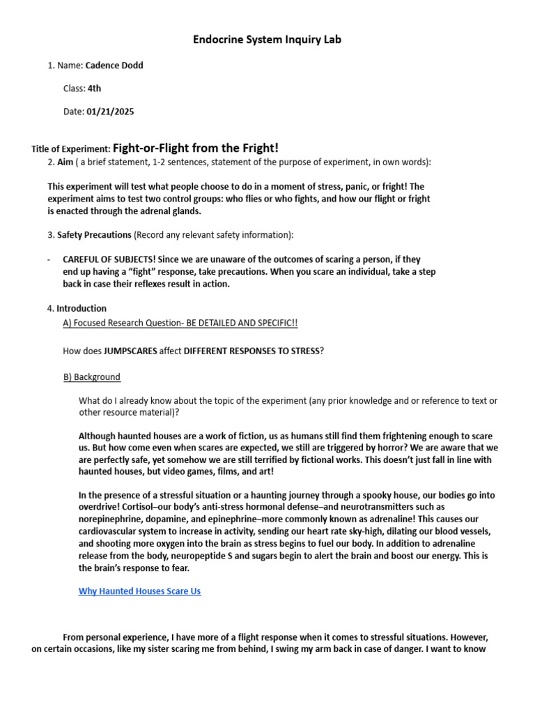 Endocrine System Inquiry Lab PDF | PDF | Fight Or Flight Response ...