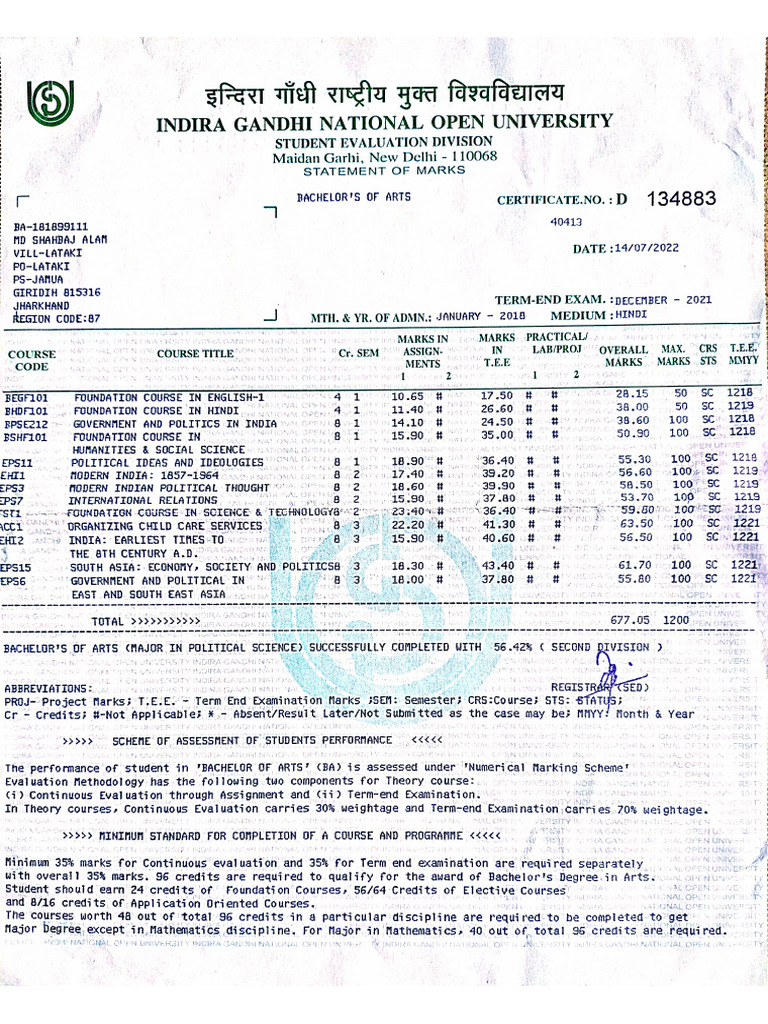 Graduation Marksheet PDF | PDF