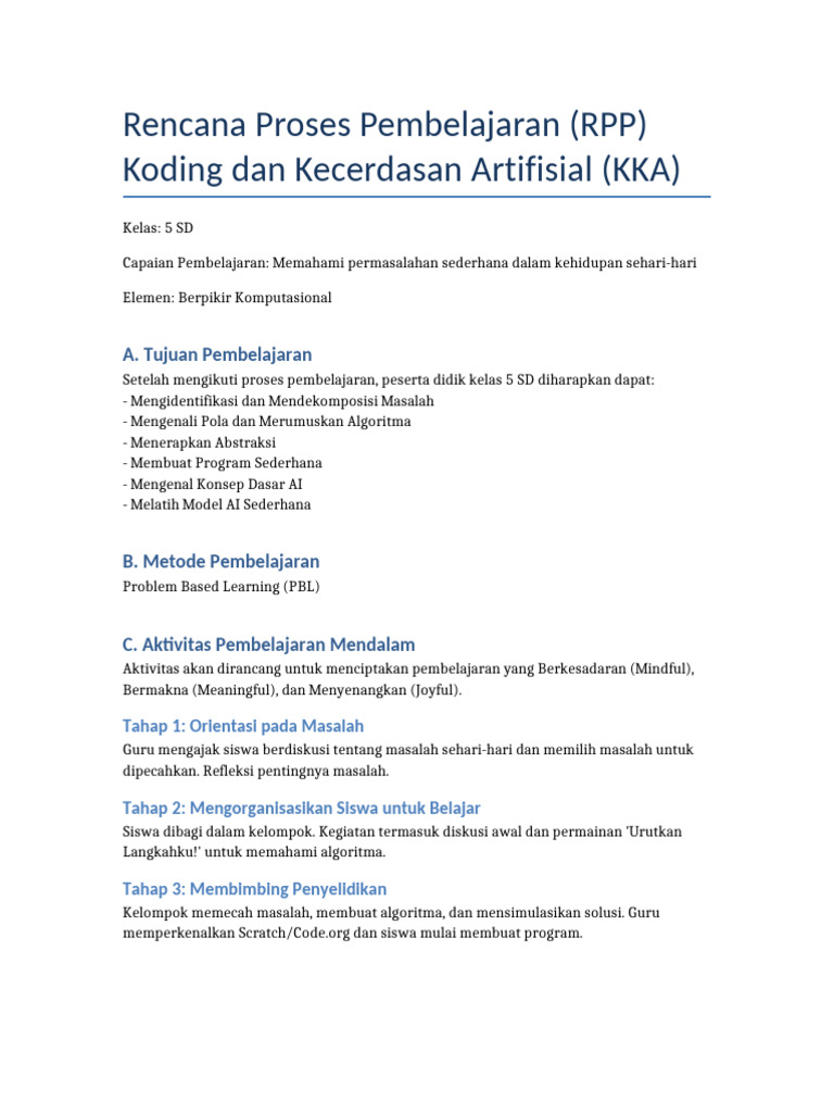 RPP KKA Lengkap Kelas5 SD | PDF