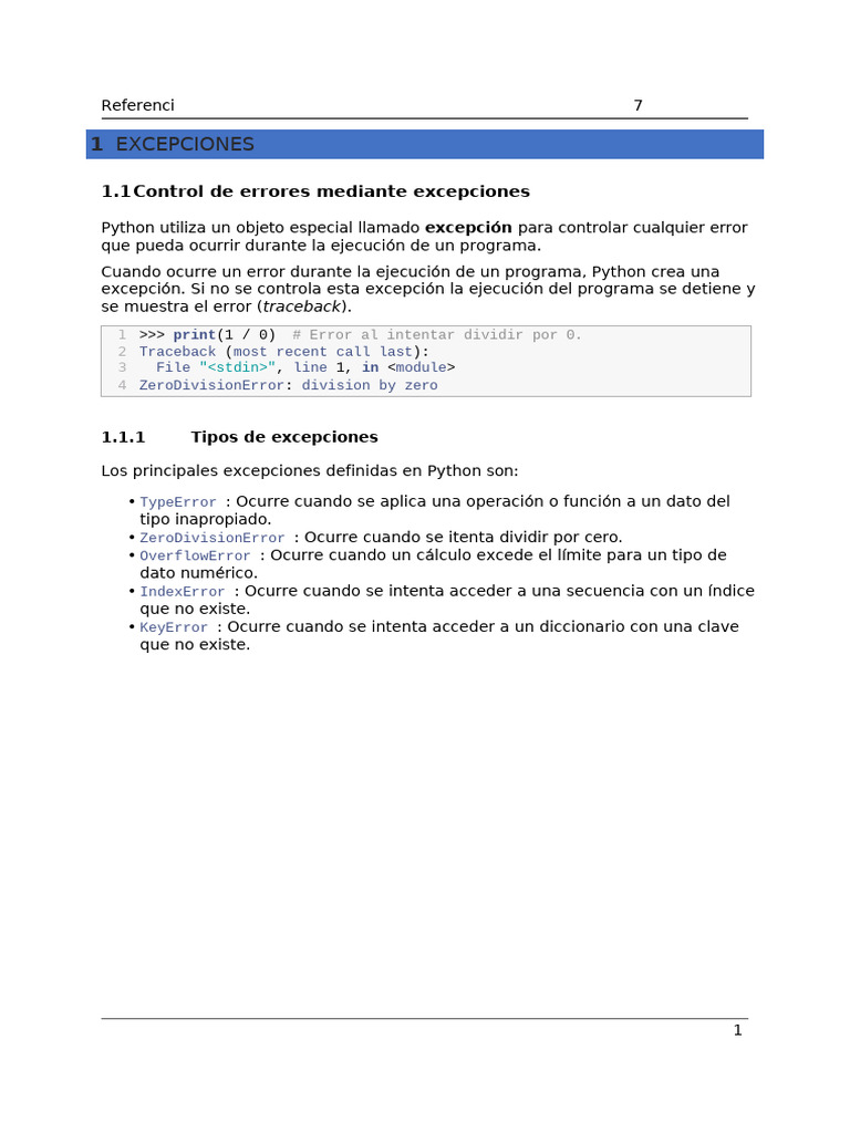 7 Excepciones | PDF | Python (lenguaje de programación) | Programa de computadora