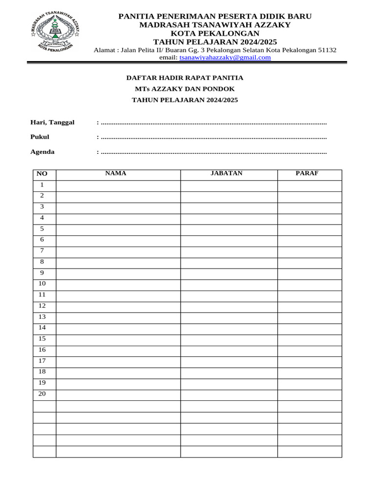 Daftar Hadir Rapat Panitia PPDB | PDF