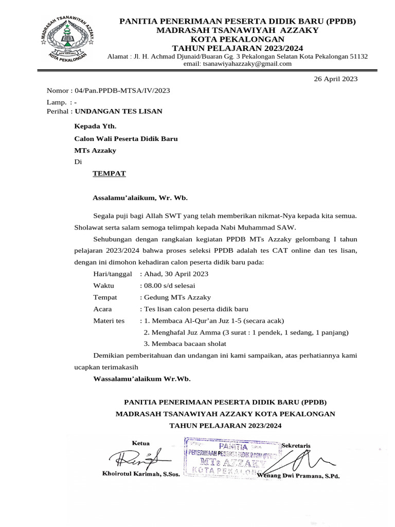 Undangan Tes Lisan | PDF