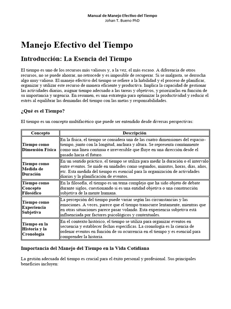Manejo Efectivo del Tiempo por Johan Tapia | PDF | Gestión del tiempo ...