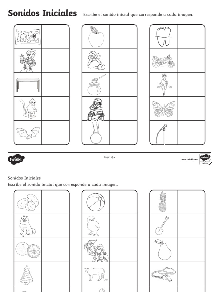 Guia Sonido Inicial Letras M P S L Black and White Ver 1 | PDF