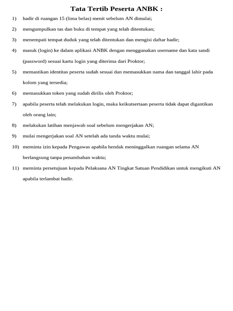 Tata Tertib ANBK 2024 dan 2025 | PDF