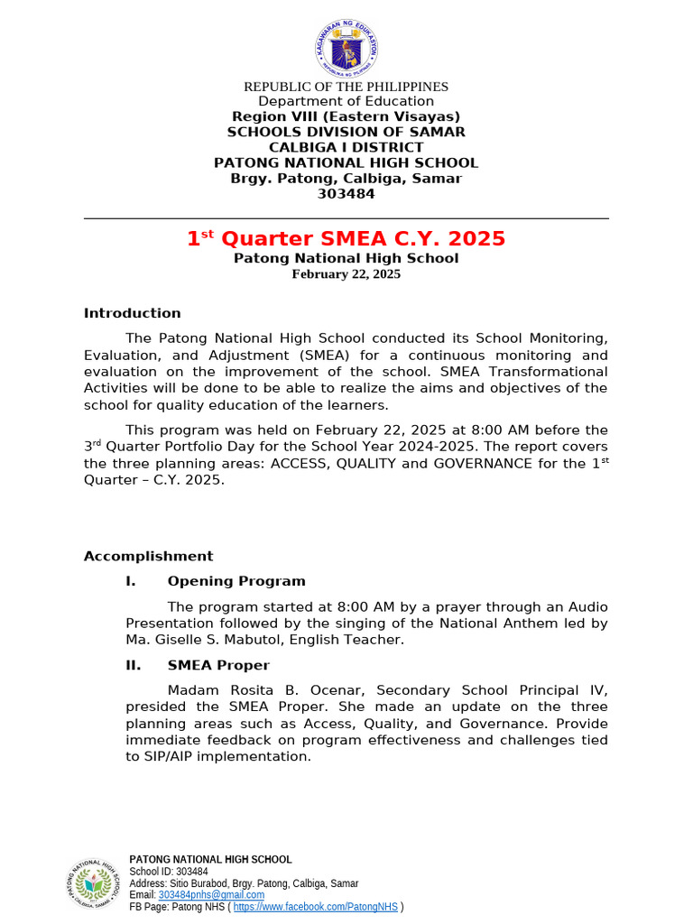 SMEA ACR (1st Quarter, 2025) | PDF