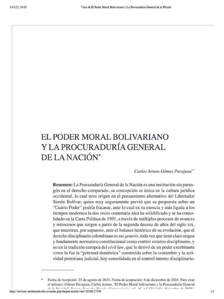 Vista de El Poder Moral Bolivariano y La Procuraduría General de La ...